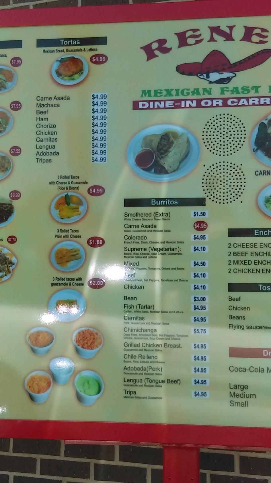 Menu at Rene's Restaurant, Wichita