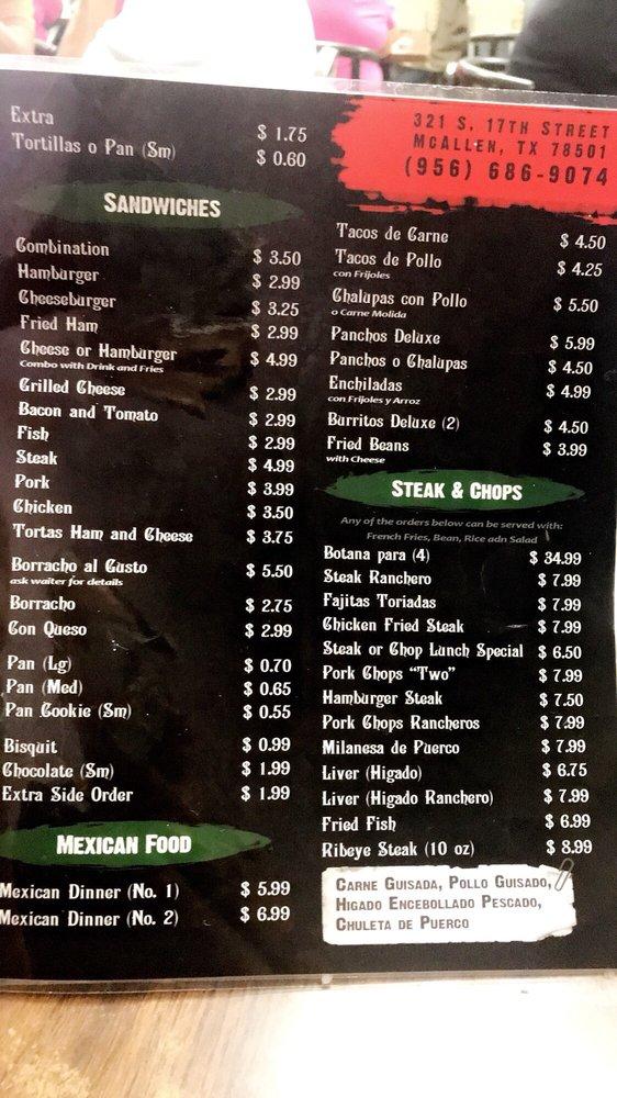 Menu at Rex Cafe & Bakery, McAllen