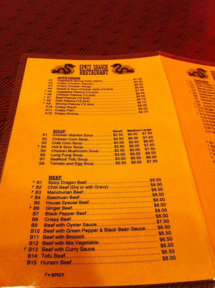 Menu at Spicy Dragon Restaurant, Toronto, Kennedy Rd