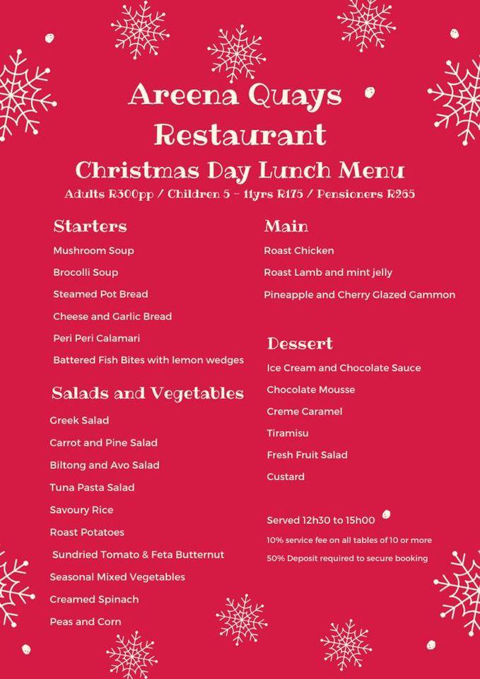 Menu at Areena Quays Restaurant, Amatola Coastal, Areena Riverside Resort