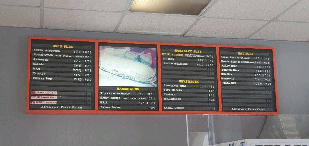 Menu at Belly Buster Submarines restaurant, Toronto, Yonge St