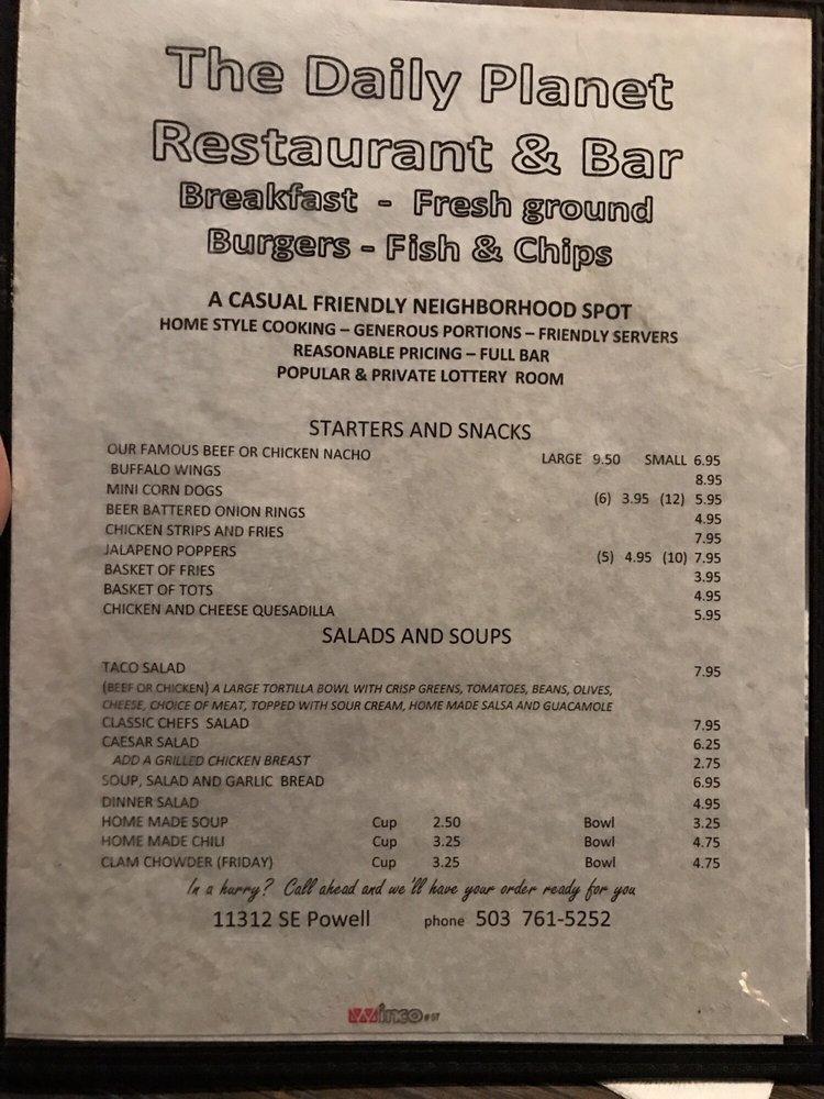 Menu at Daily Planet pub & bar, Portland