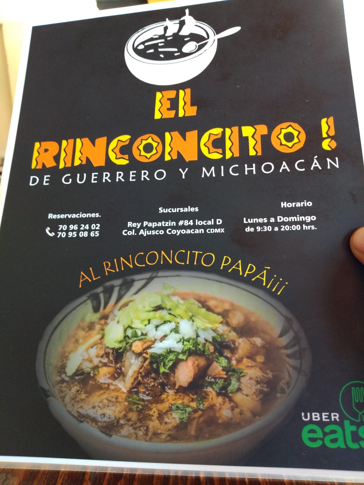 Menu at El Rinconcito Comida Mexicana restaurant, Mexico City, Rey ...