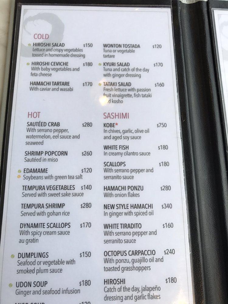 Menu at Hotel Mousai Puerto Vallarta restaurant, Puerto Vallarta