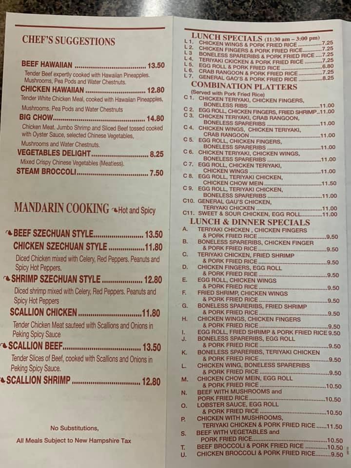 Menu at May Garden restaurant, Franklin
