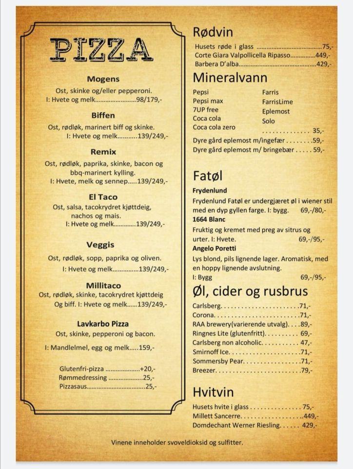 Menu at Milligram bar og cafê, Norway