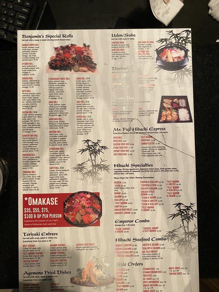 Menu at Mr. Fuji Steakhouse and Sushi, Peachtree City