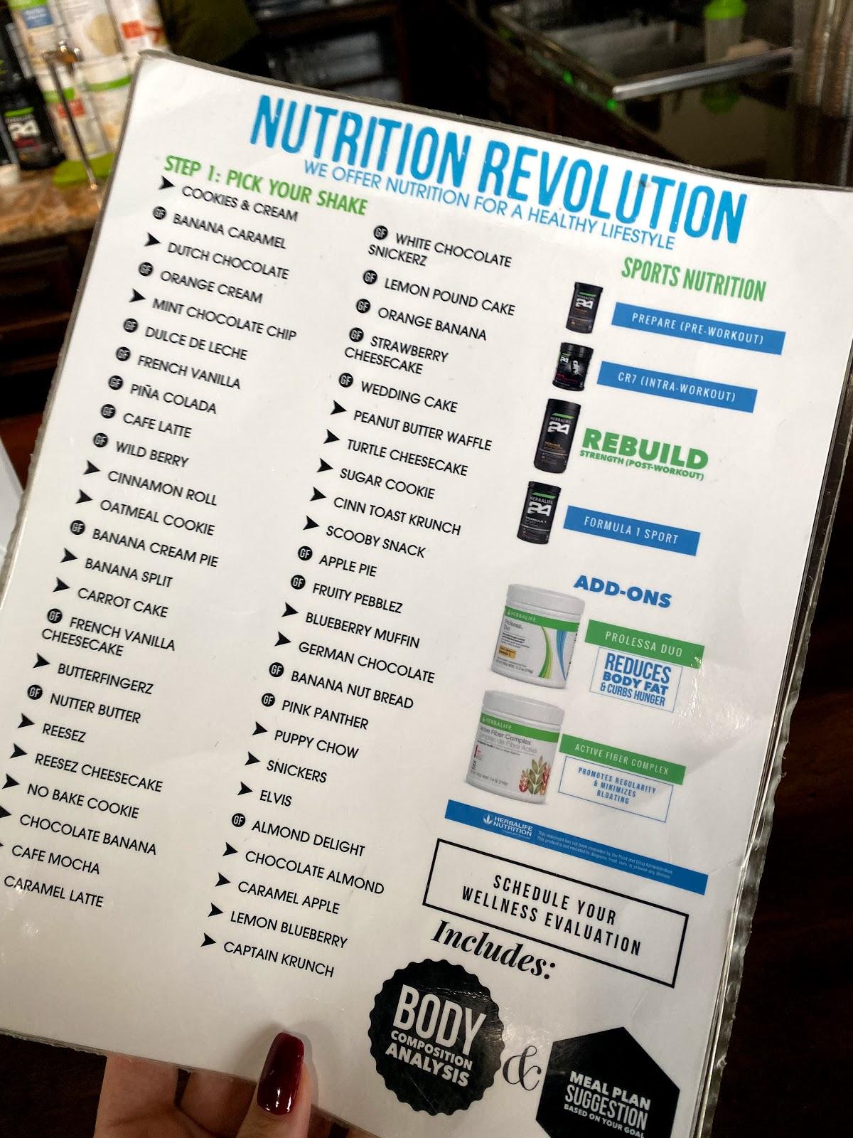 Menu at Nutrition Revolution cafe, Oklahoma City