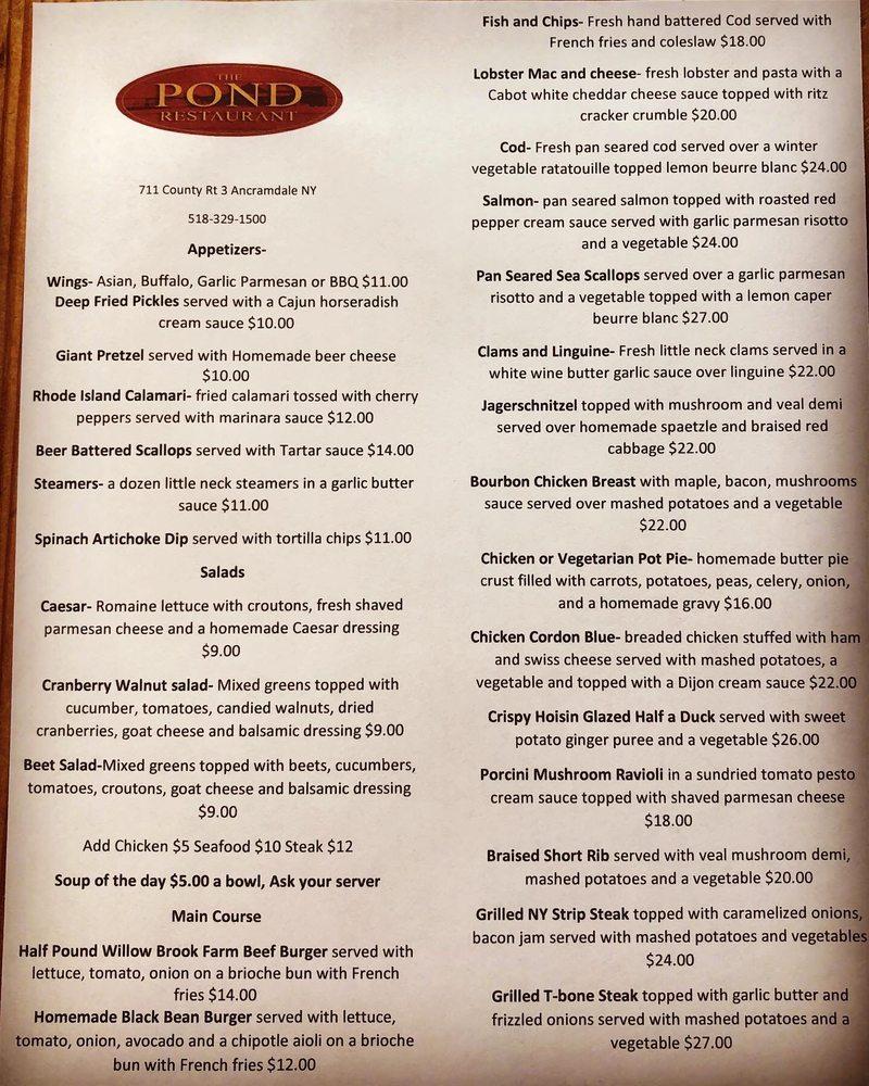 Menu at Pond Restaurant, USA, 711 County Rte 3