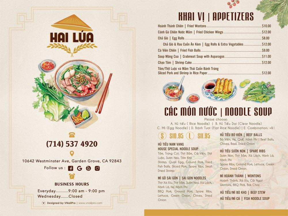 Carta del restaurante Quán Nhà Hai Lúa, Garden Grove