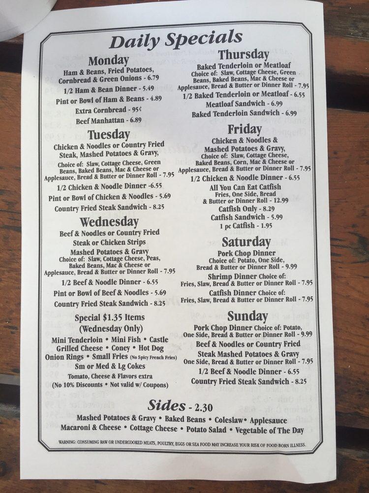 Menu at Ray's Drive In restaurant, Kokomo