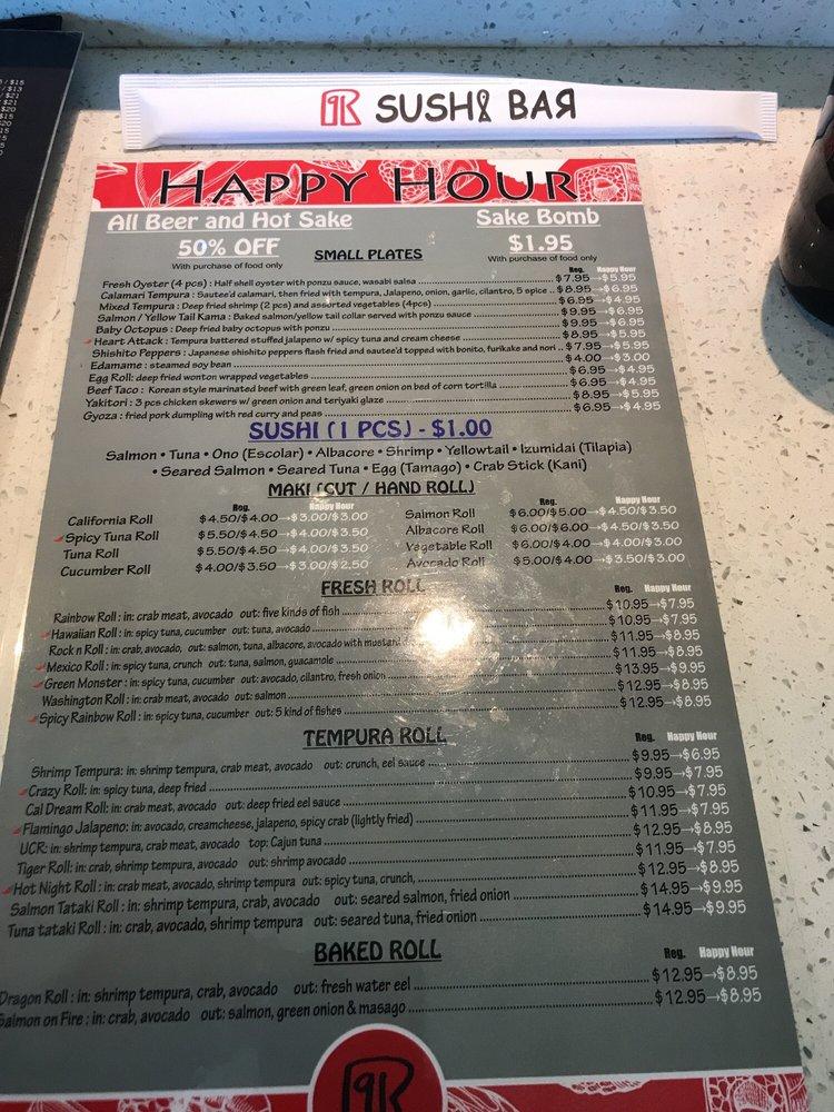 Menu at Sushi R91 restaurant, Riverside