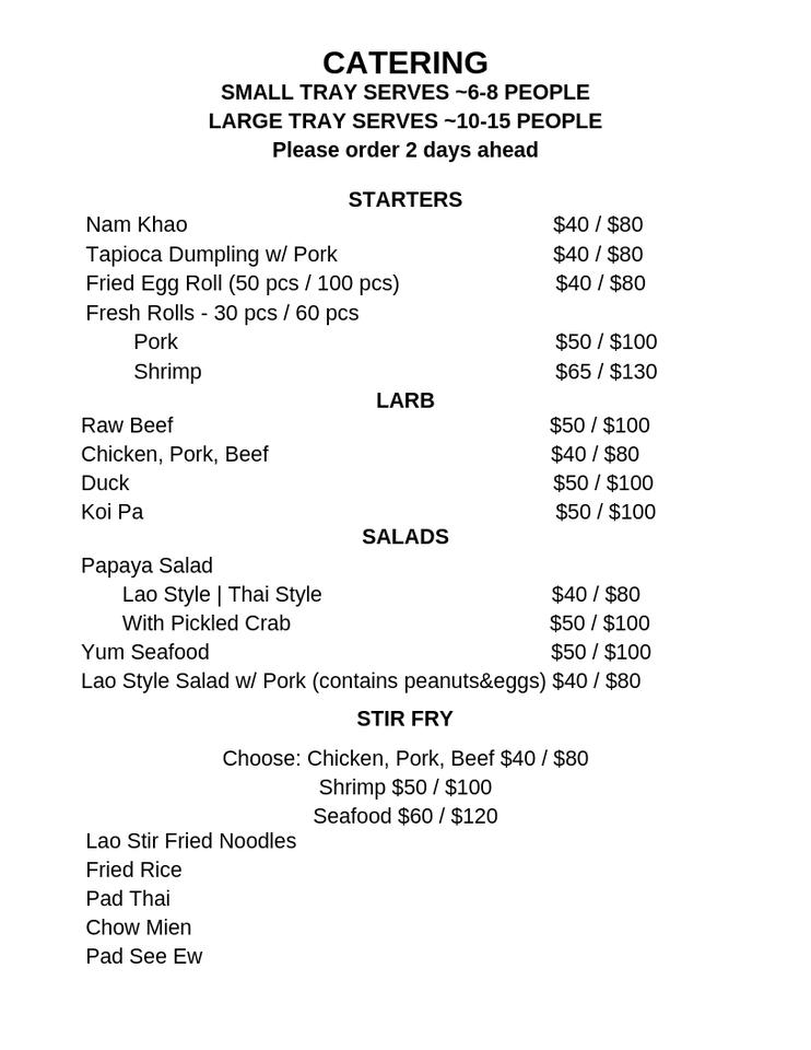 Menu at Vientiane Grocery restaurant, Seattle