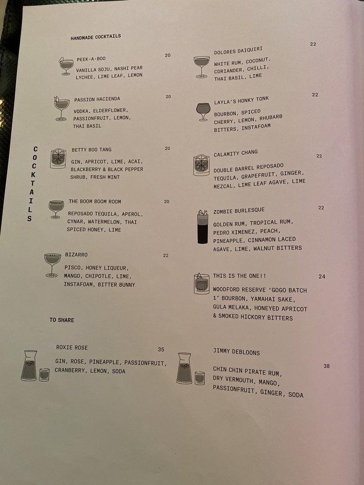 Menu at Chin Chin restaurant, Melbourne
