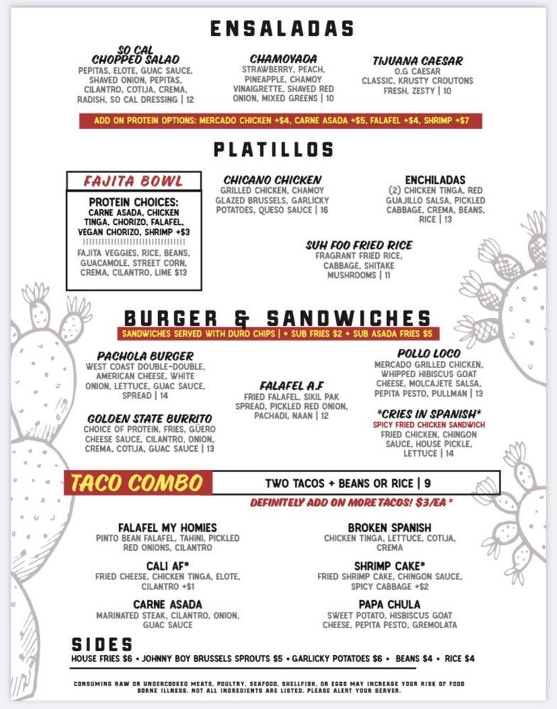 Menu at Mercado restaurant, Fort Wayne