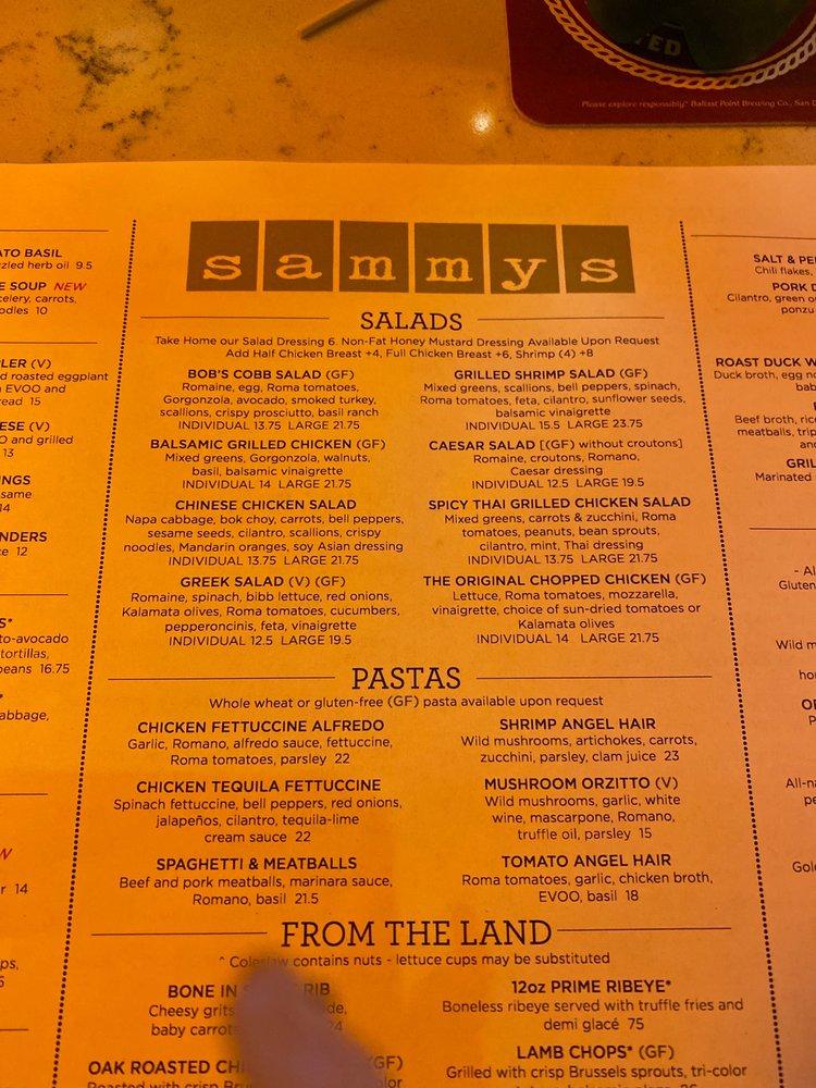 Menu at Sammy's Restaurant & Bar, Chula Vista