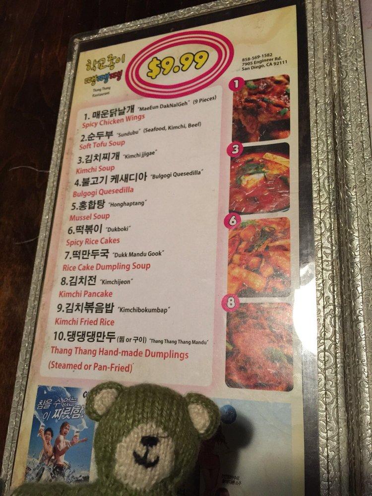 Menu at Thang Thang restaurant, San Diego