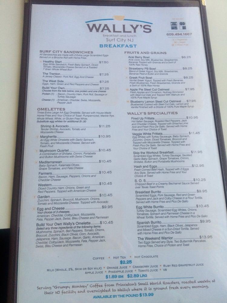 Menu at Wally's restaurant, Surf City