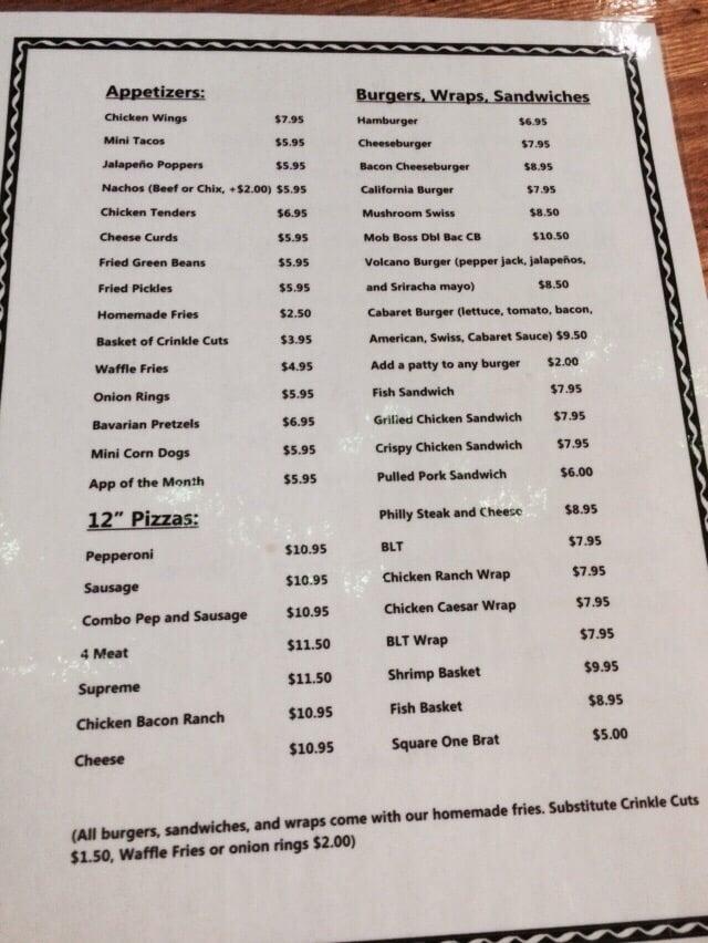 Menu at Cabaret Webb Lake, USA