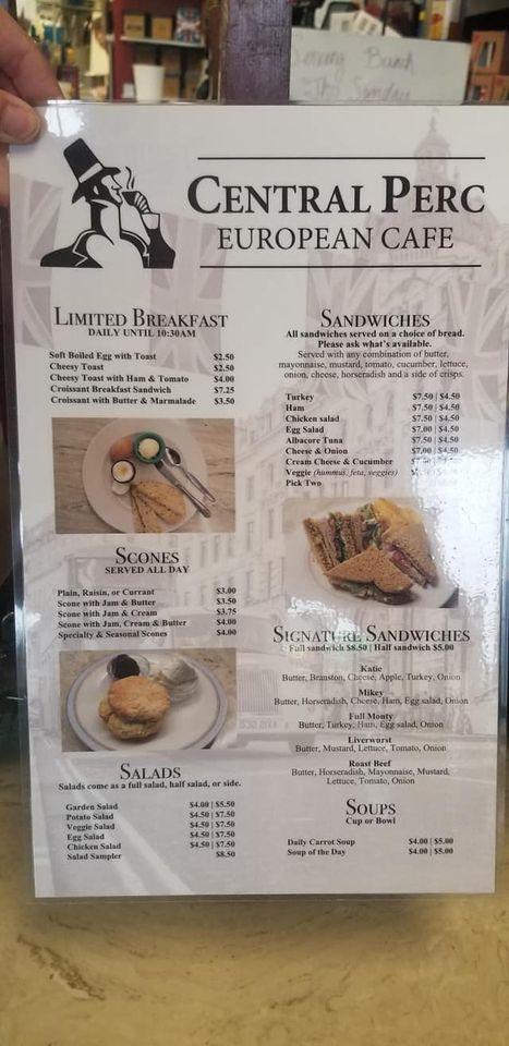 Menu at Central Perc European Cafe, Dayton