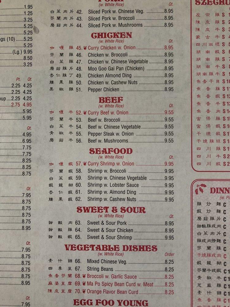 Menu at China Buffet restaurant, Hibbing