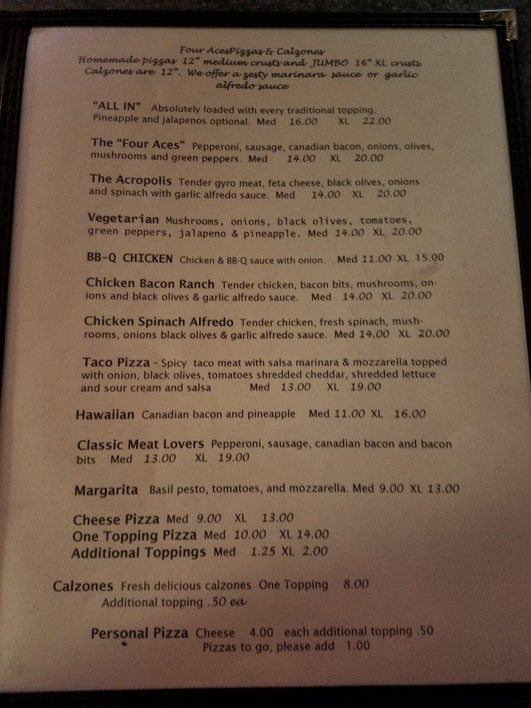 Menu at Four Aces Bar, Superior, 20 Mullan Rd W