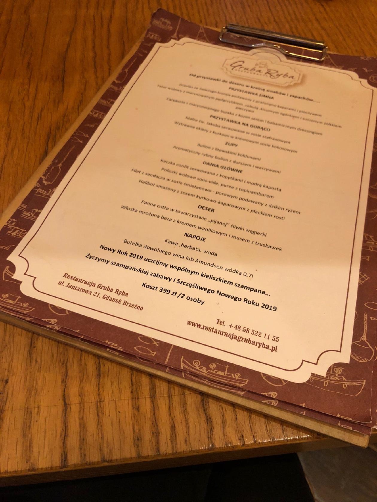 Menu at Gruba Ryba Śniadania Szanty Restauracja Rybna restaurant, Gdańsk