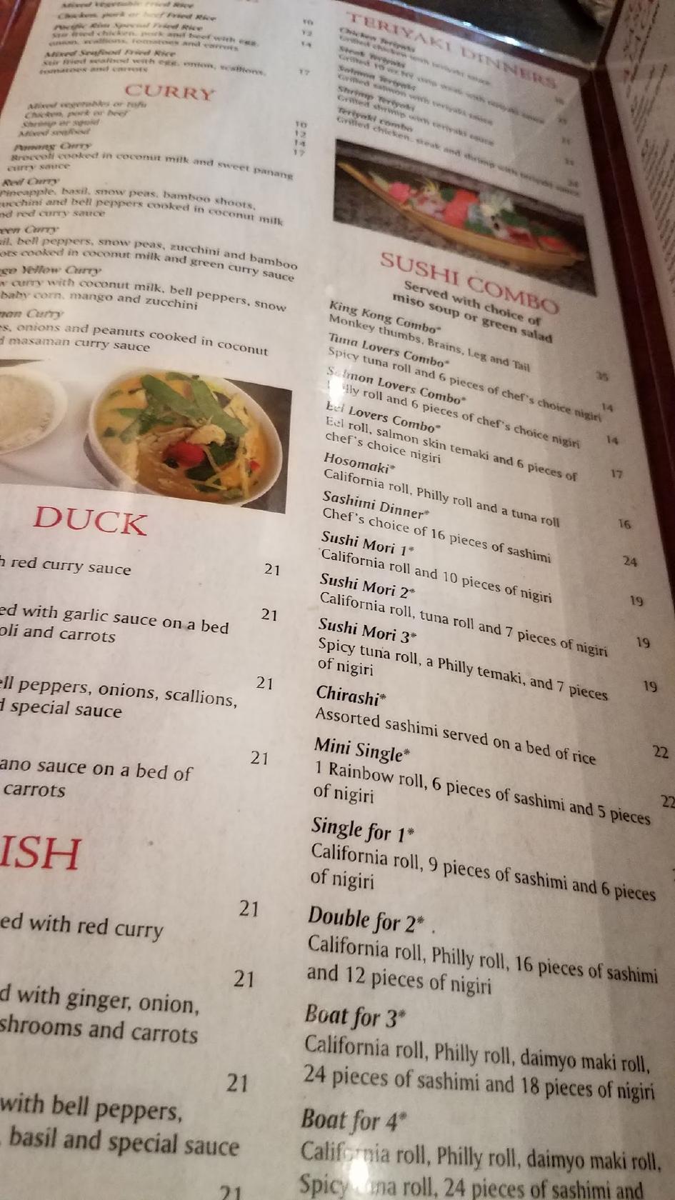 Menu at Pacific Rim restaurant, Merritt Island