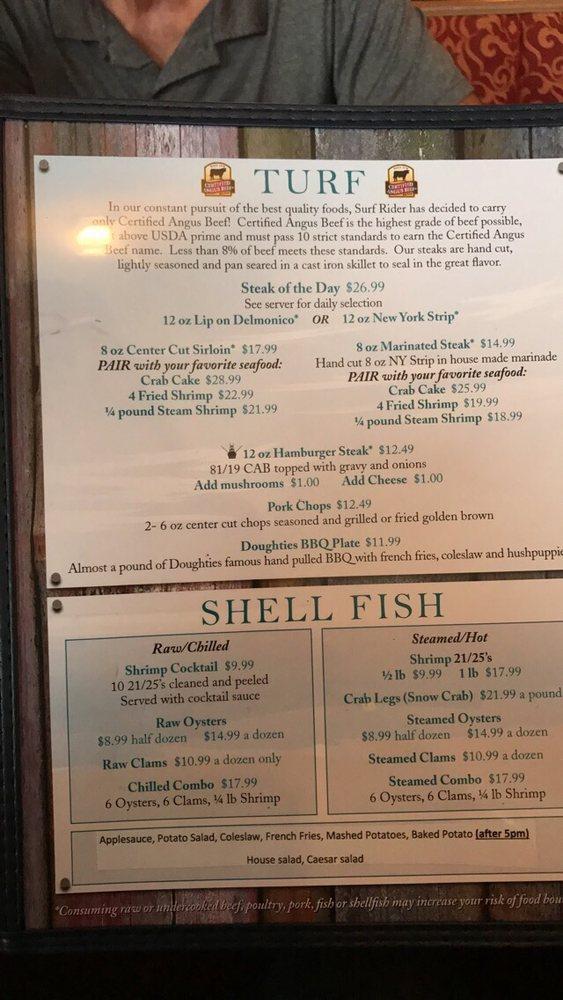 Menu at Surf Rider restaurant, Chesapeake, Old Taylor Rd