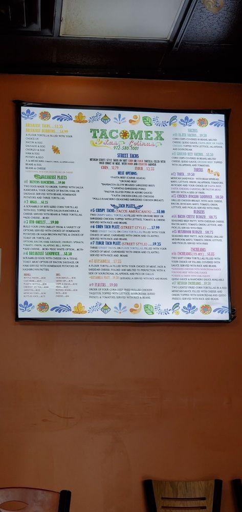 Menu at Tacomex Las Colinas restaurant, Irving