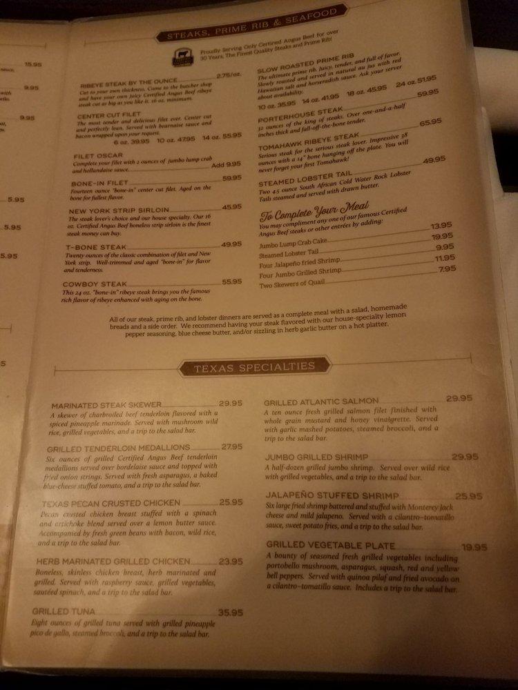 Menu at Taste of Texas pub & bar, Houston