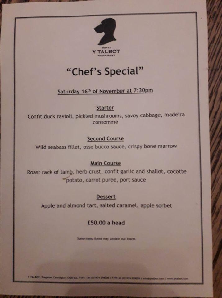 Menu at Y Talbot Tregaron pub & bar, Tregaron