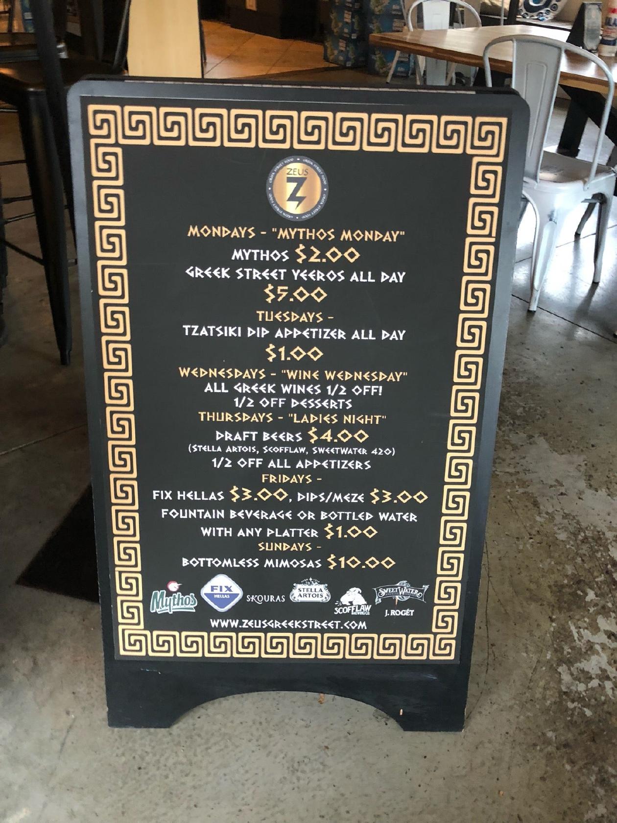Menu at Zeus Greek Street Food restaurant, Atlanta