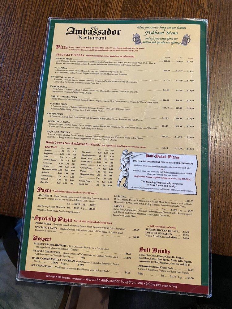 Menu at Ambassador Restaurant, Houghton