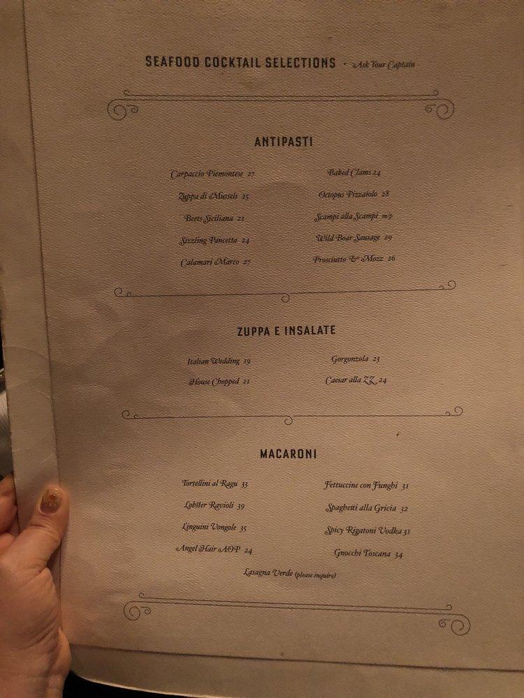 Menu at Carbone New York restaurant, New York City, 181 Thompson St