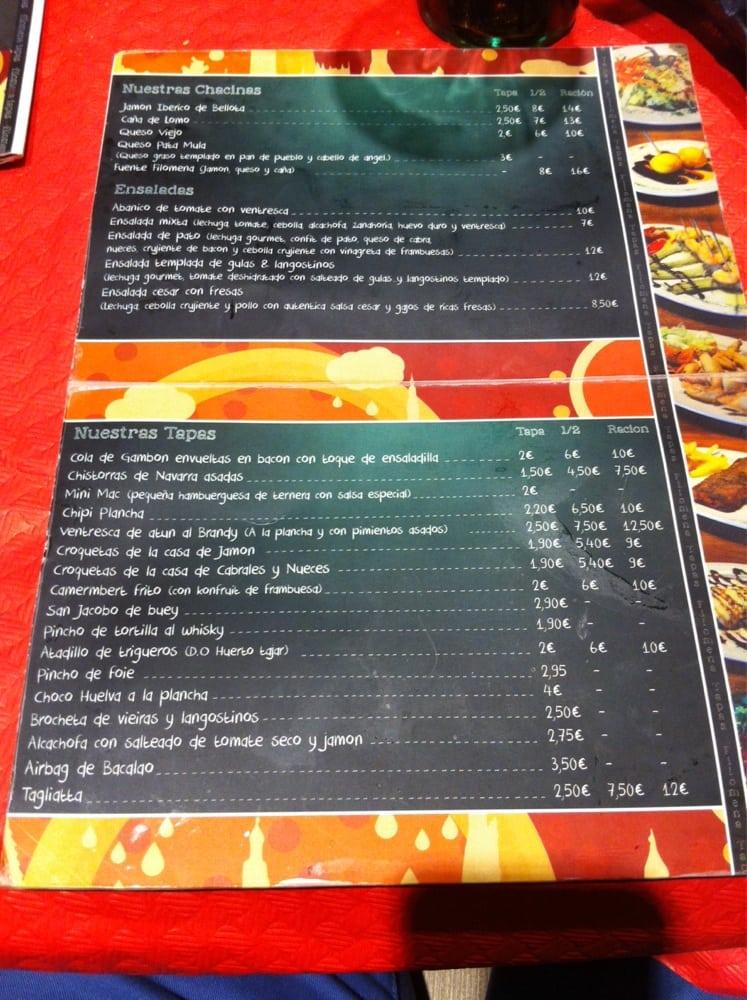 Menu at Bar Filomena Tapas, Seville
