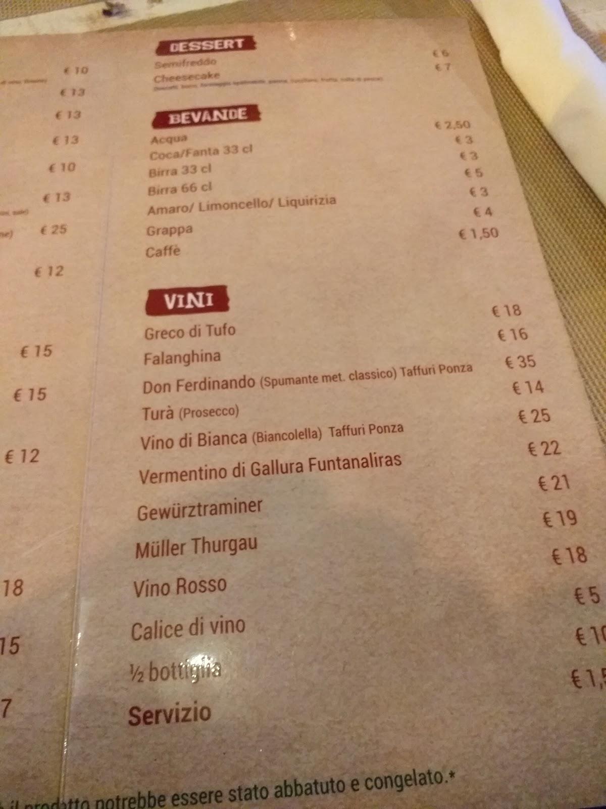 Menu da Il Pizzicotto ristorante, Ponza