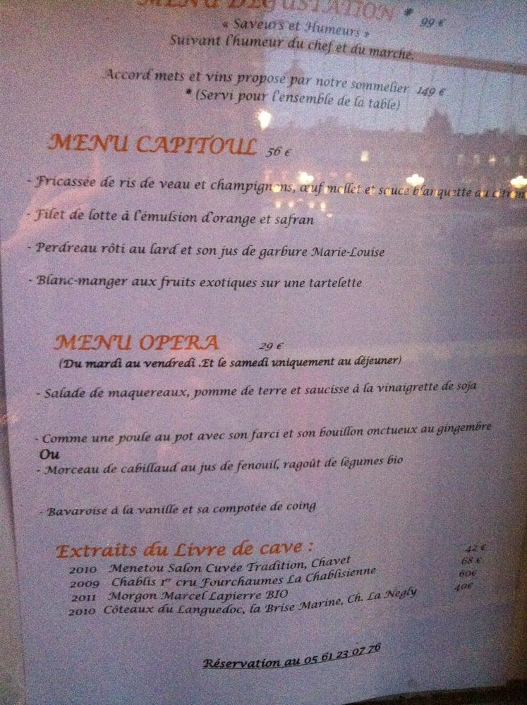 Menu au Les Jardins de l'Opéra - Stéphane Tournié restaurant, Toulouse ...