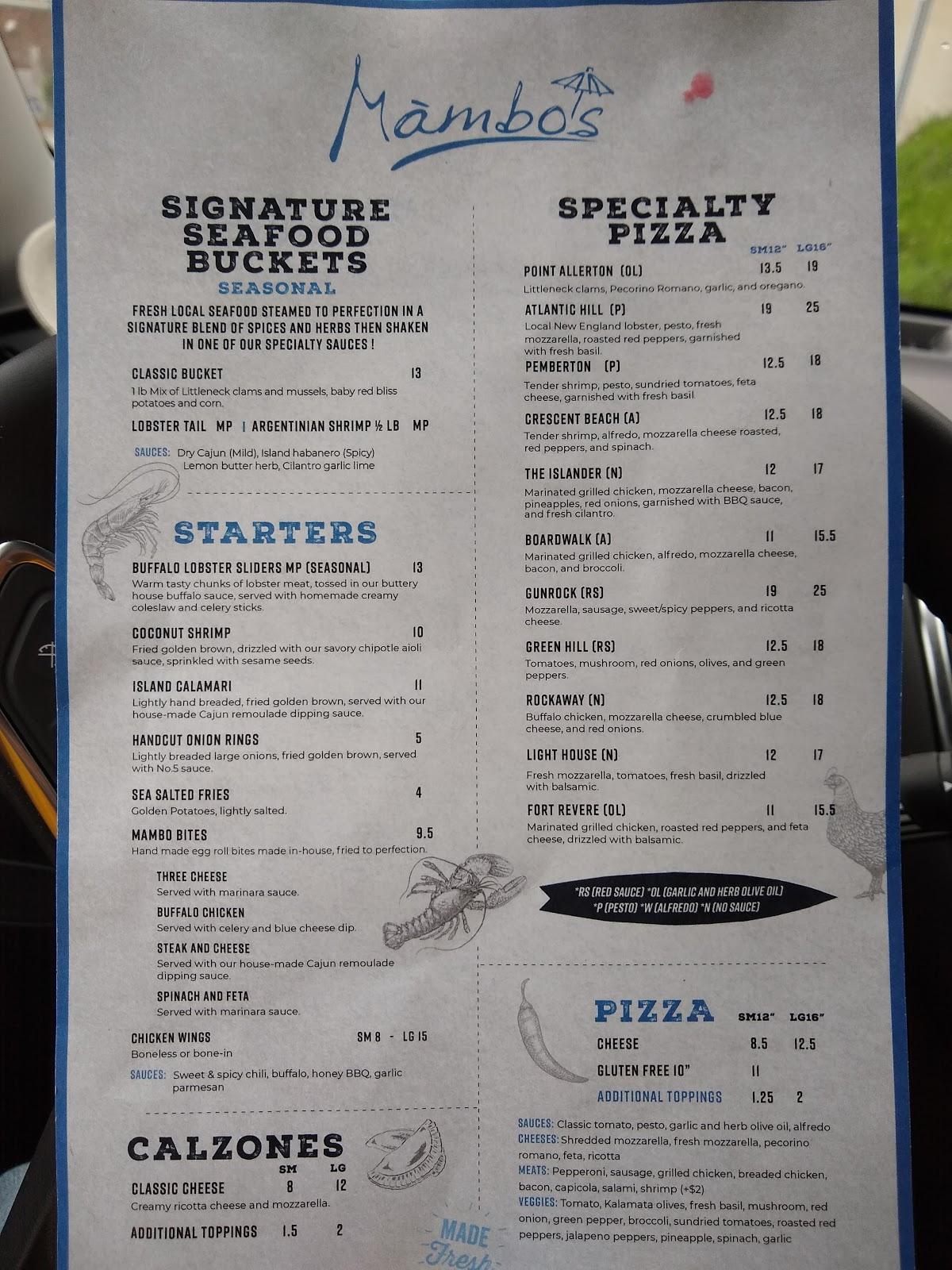 Menu at Mambo's pub & bar, Hull
