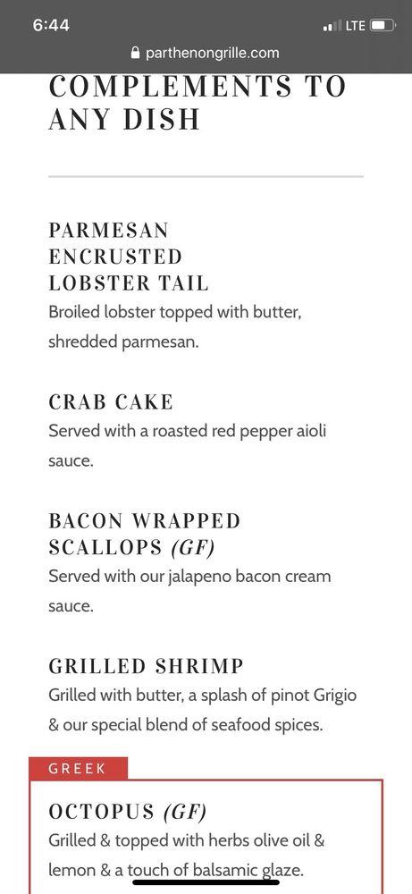 Menu at Parthenon Grille steakhouse, Murfreesboro