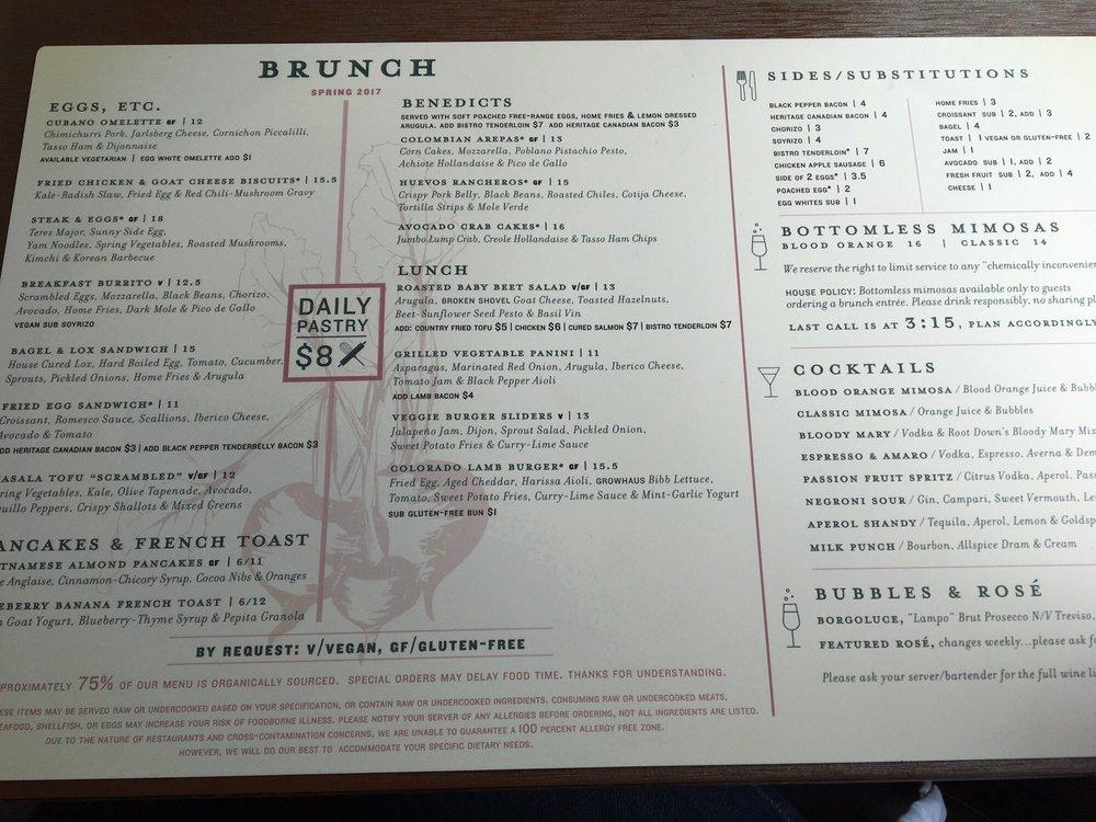 Menu at Root Down restaurant, Denver, W 33rd Ave