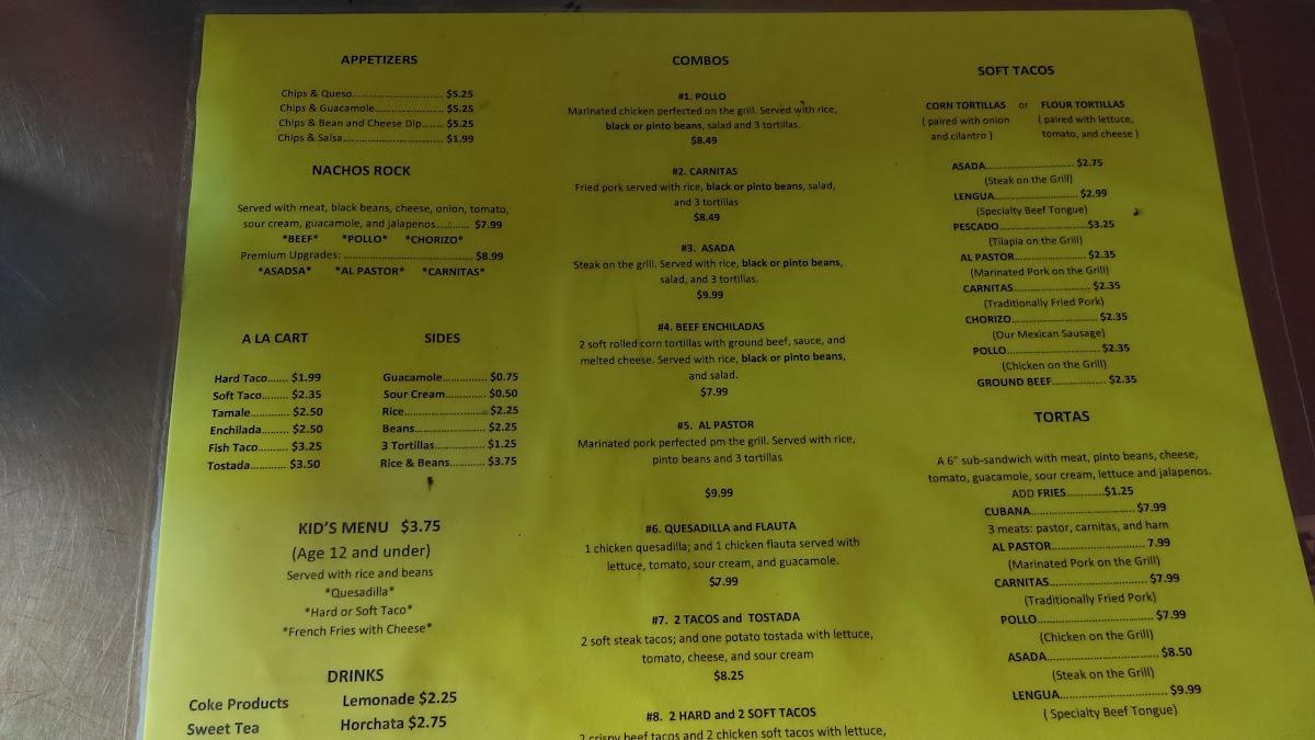 Menu at Taco Rock 29 restaurant, Pensacola, Pensacola Blvd