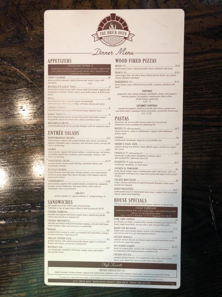 Menu at The Brick Oven pizzeria, Middleburg Heights