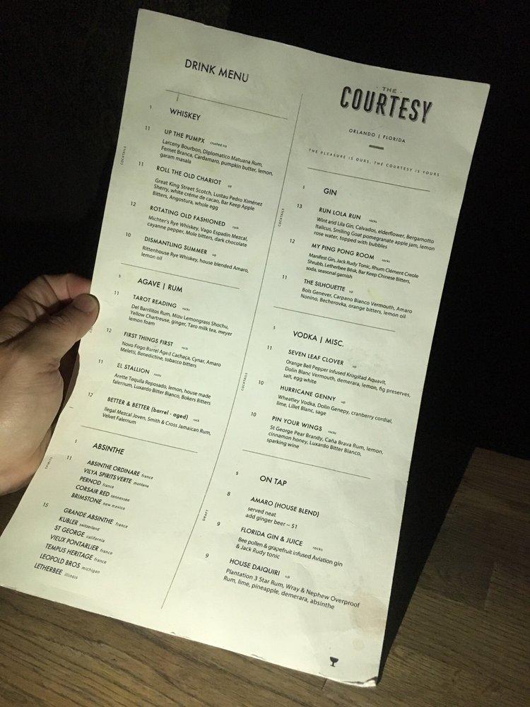 Menu at The Courtesy pub & bar, Orlando