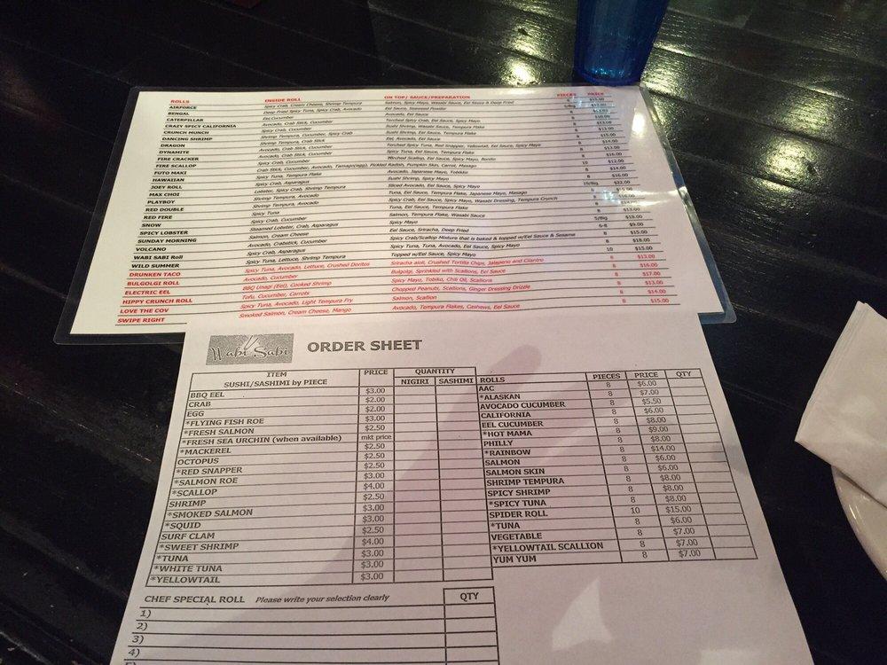 Menu at Wabi Sabi restaurant, Covington
