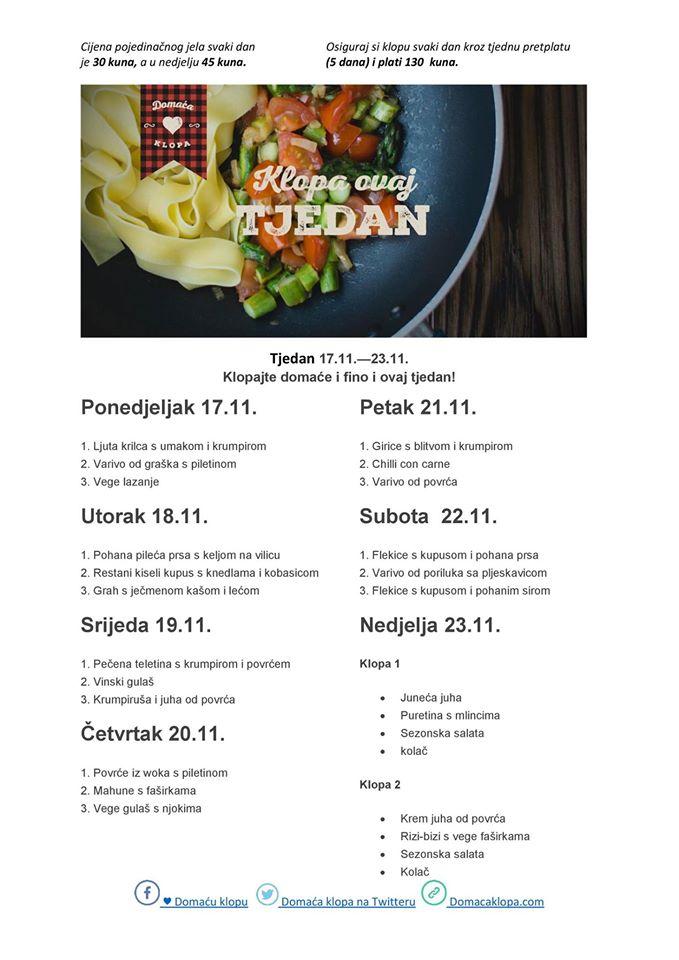 Menu at Domaća klopa restaurant, Croatia
