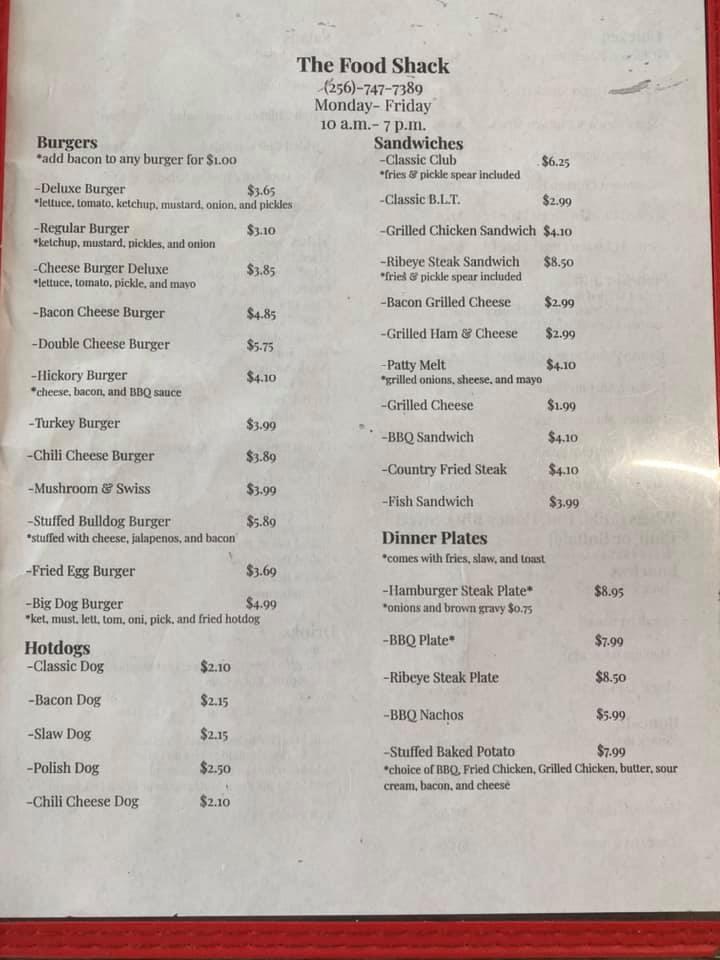 Menu at The Food Shack BBQ, Addison