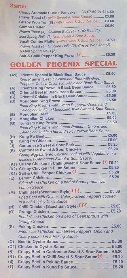 Menu at GOLDEN PHOENIX CHINESE TAKEAWAY (CLEETHORPES) fast food ...