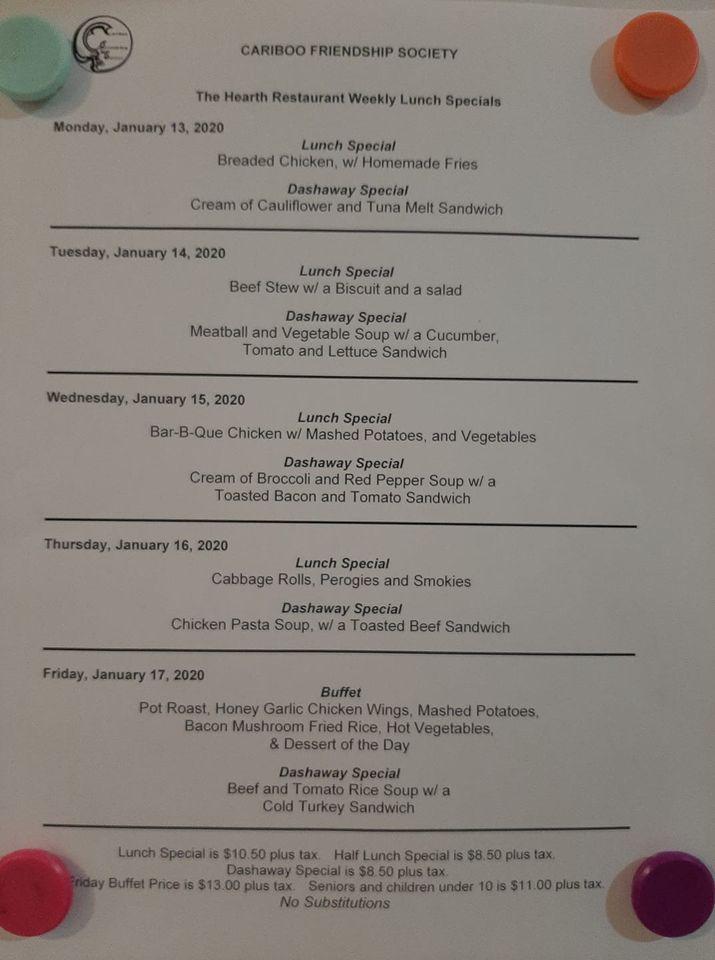 Menu at Hearth Restaurant, Williams Lake