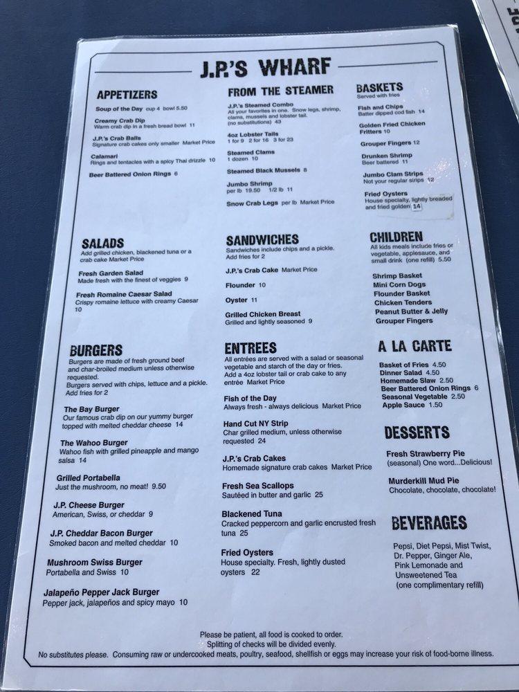 Menu at JP's on the Wharf pub & bar, Bowers